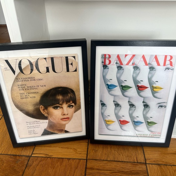 Art | Vintage Vogue Harpers Bazaar Magazine Prints With Frames | Poshmark